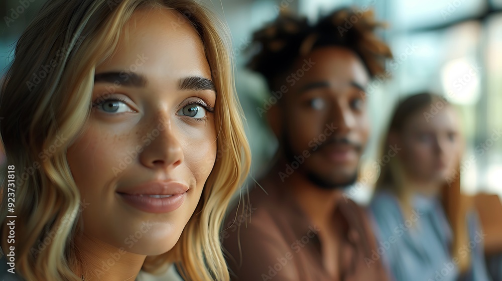A close-up photograph of a group interview, focus on the engaged ...