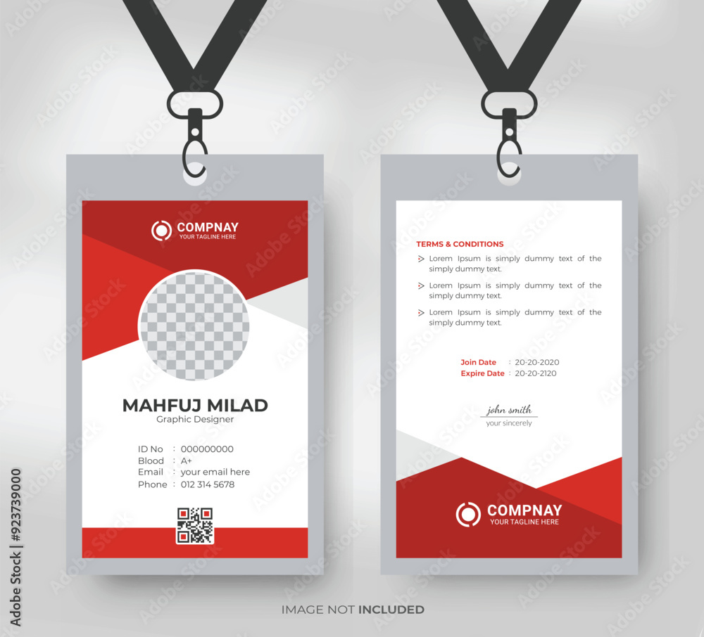 Red Creative and Clean Employee ID Card Design Featuring Editable ...