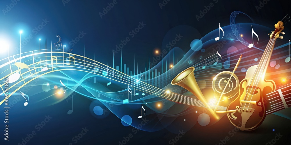 Music background with various musical notes, instruments and sound ...
