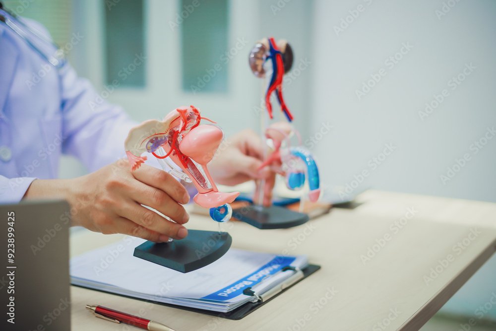 Urologist measures the size of the male and female genitalia Stock ...