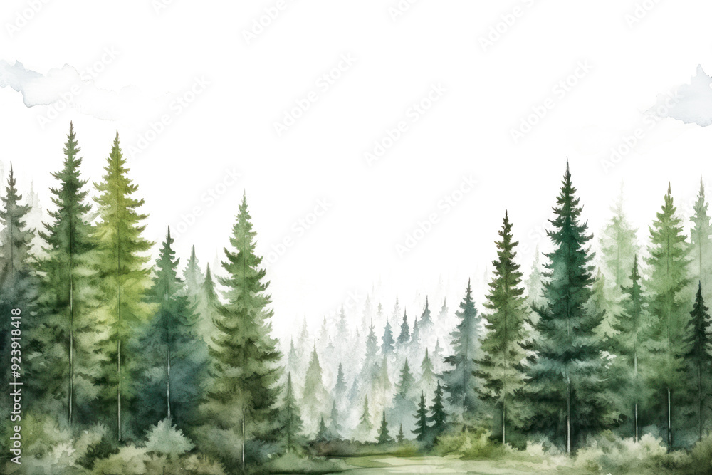 PNG watercolor forest landscape border, transparent background Stock ...