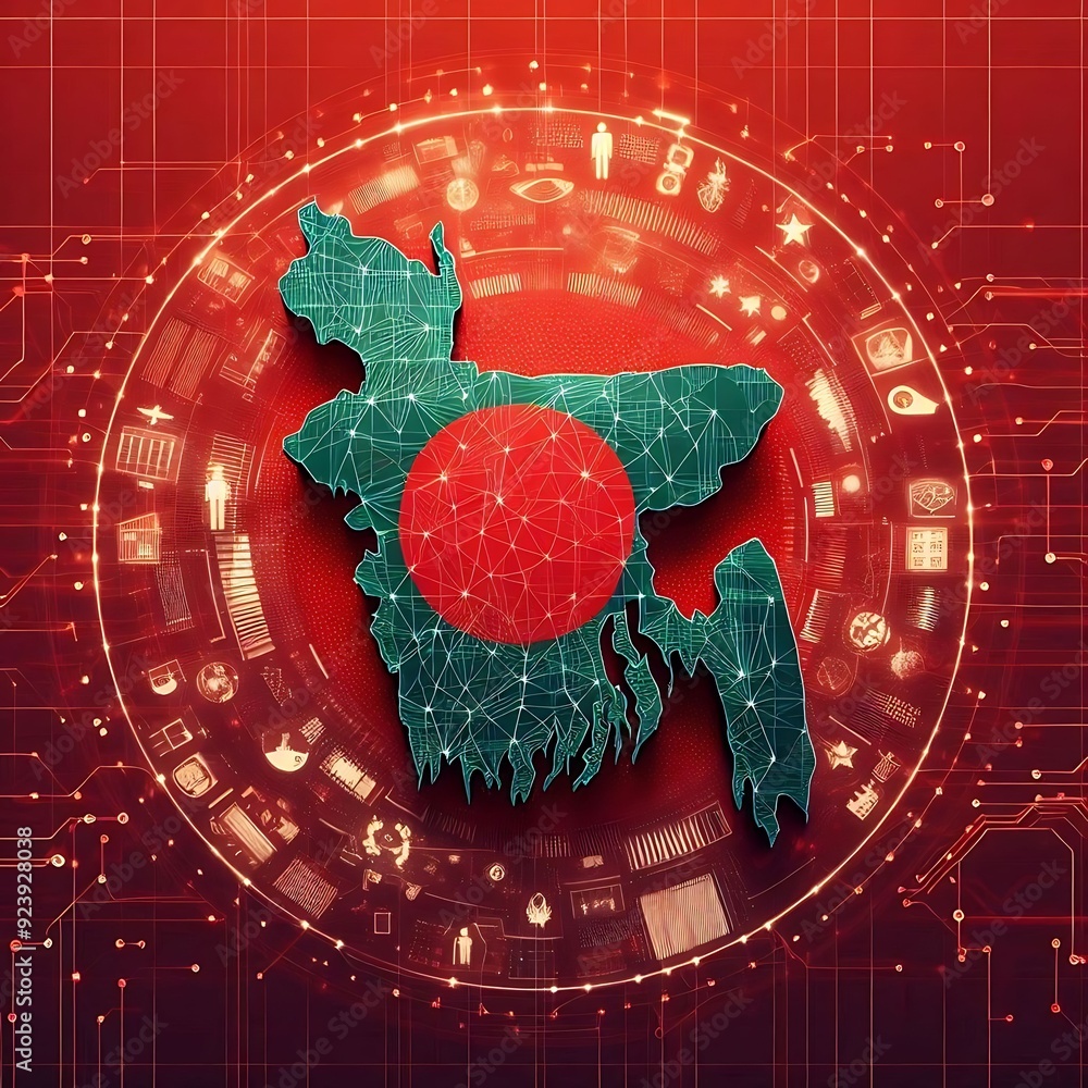 Digital map of Bangladesh. Digital concept. Stock Illustration | Adobe ...
