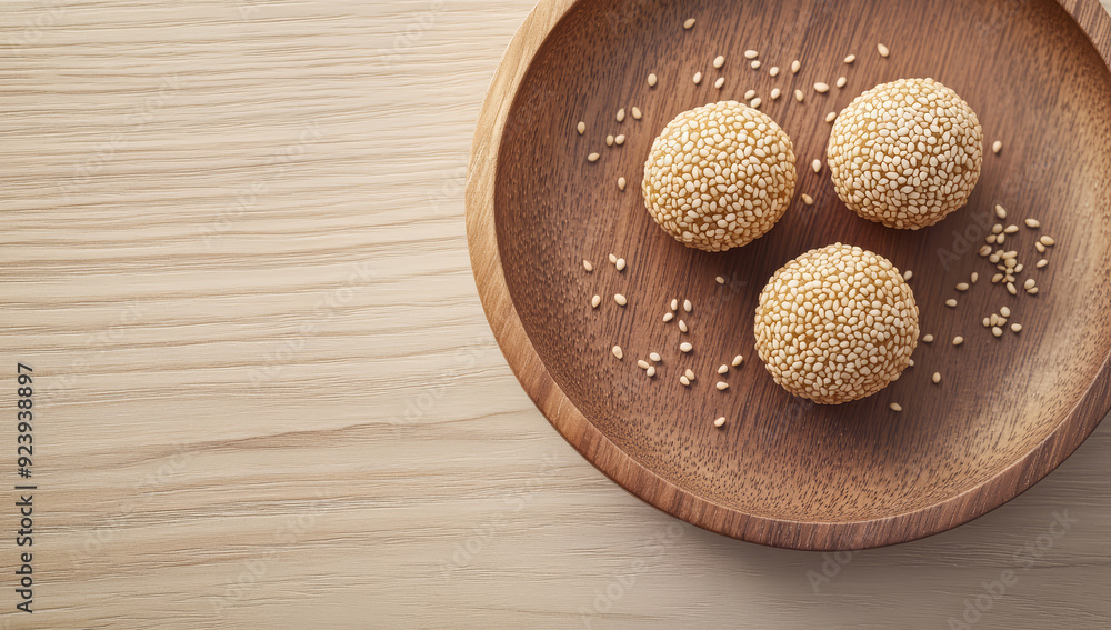 Chinese sesame seed balls traditional street food. Glutinous rice flour ...