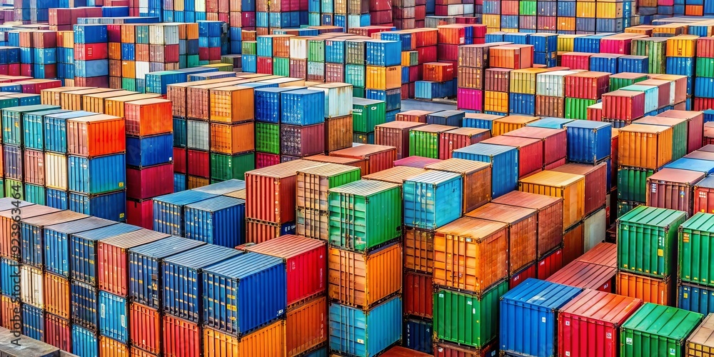 Aerial View of Colorful Shipping Containers, Composition Overhead ...