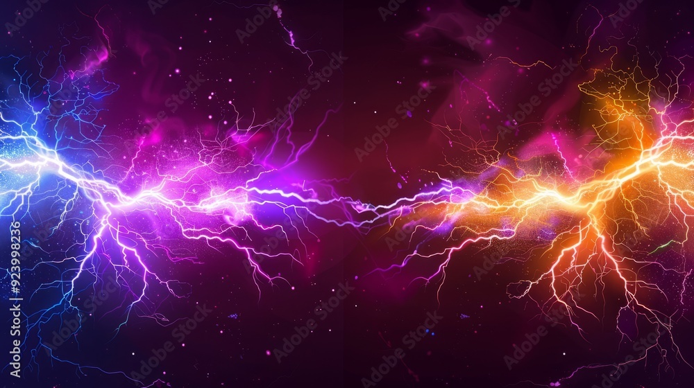Ilustración de Stock Purple and orange thunder collision with shock ...