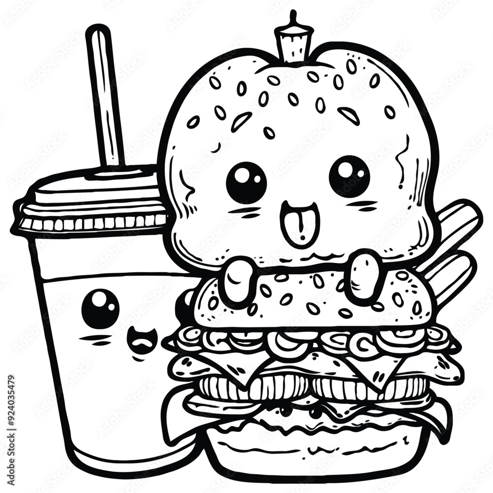 Art & IllustratioCute kawaii coloring page for kids. Cartoon vector ...