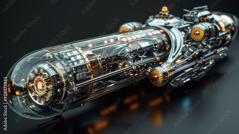 Interstellar Spacecraft Design: A detailed illustration of a futuristic ...