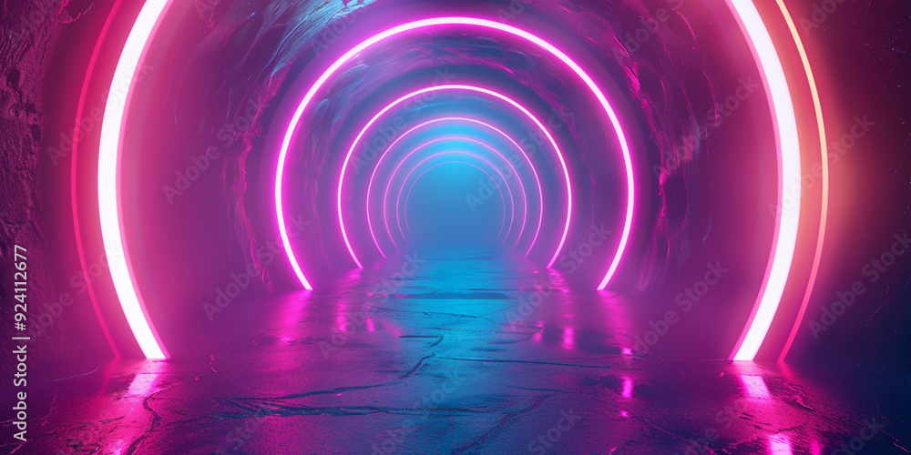 Neon tunnel background room with neon lights wallpaper. Abstract neon ...
