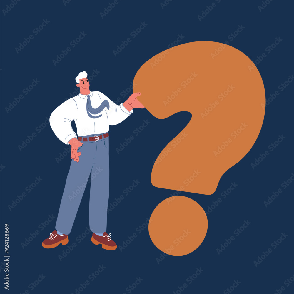 Cartoon vector illustration of business man holding question mark over ...