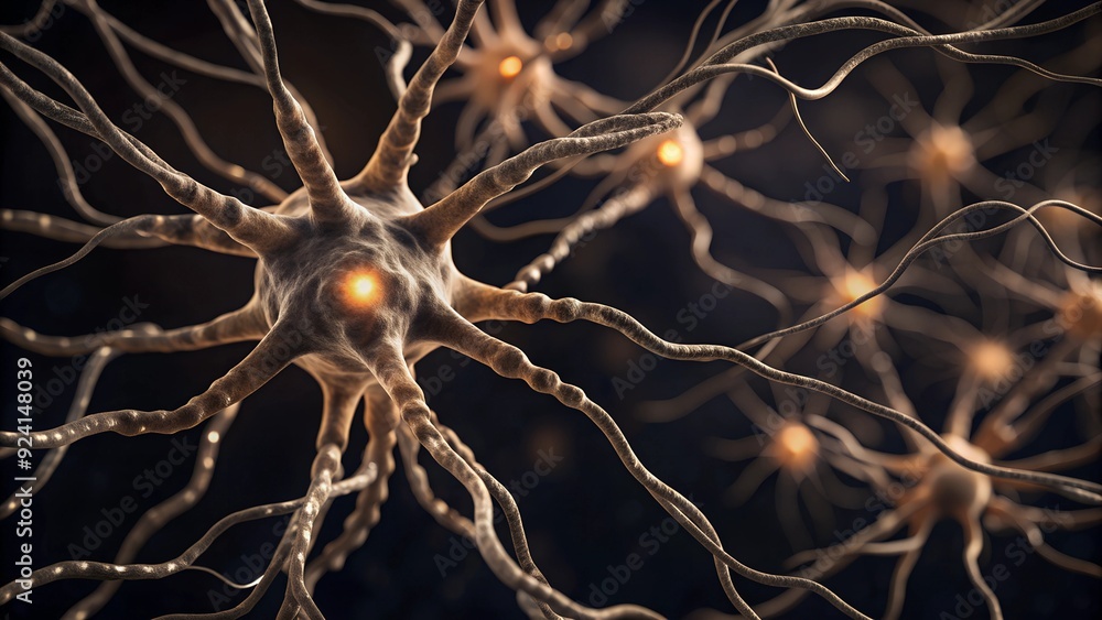 Depiction of a nerve cell or neuron with branching dendrites and the ...