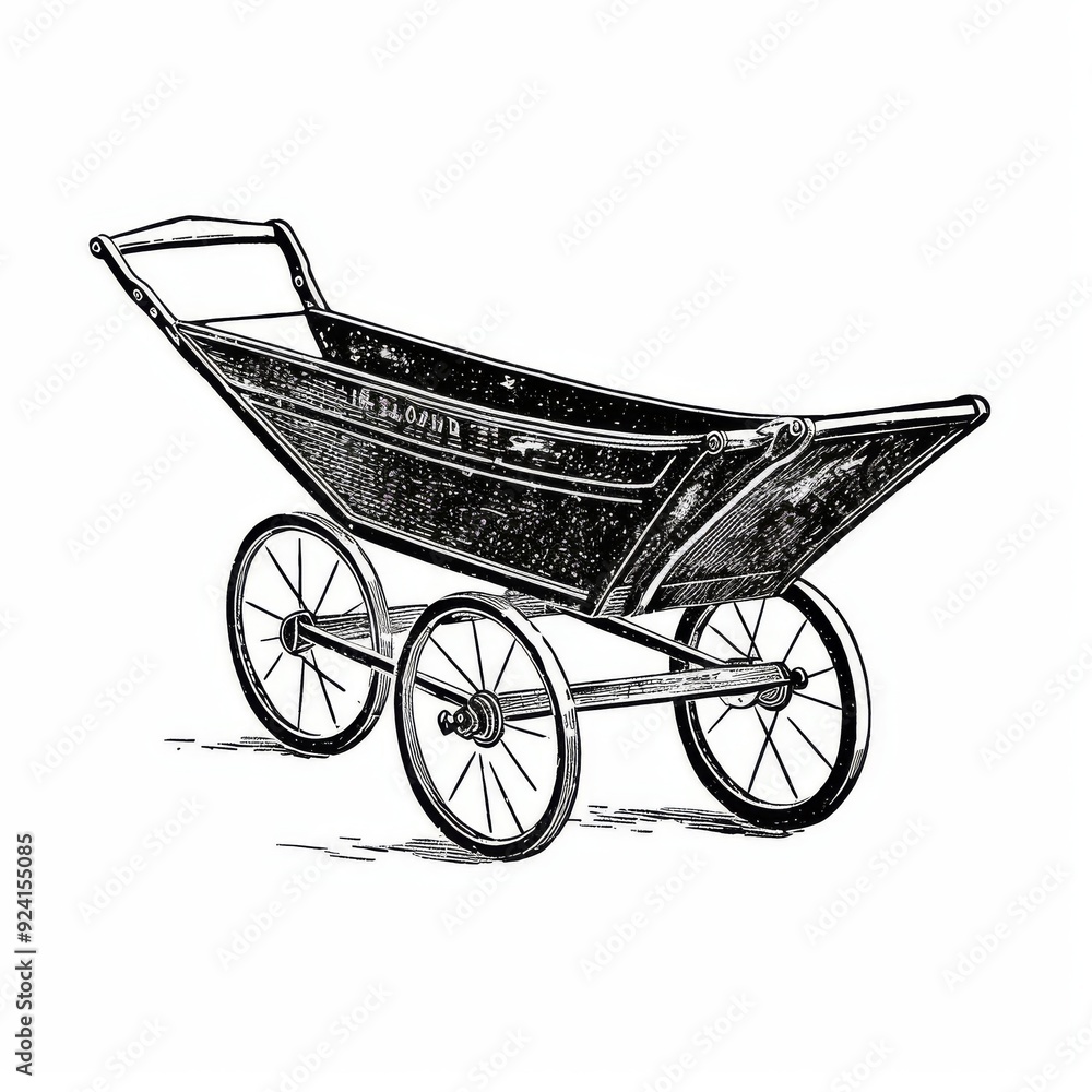 Vintage Hand-Drawn Wheelbarrow Illustration with Old-Fashioned Design ...