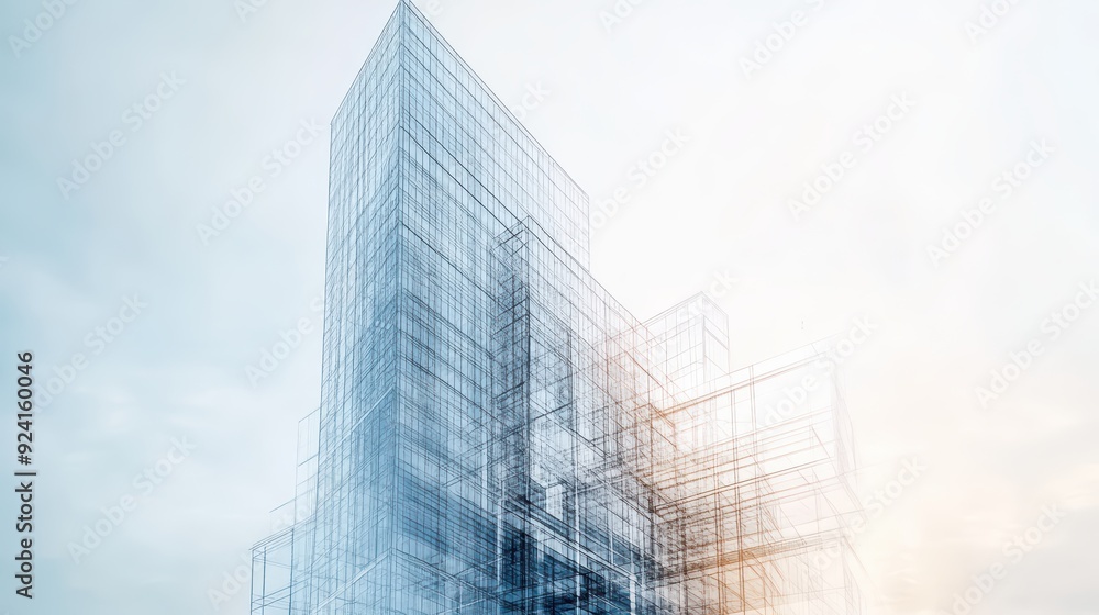 Completed skyscraper with transparent layers of its structural ...