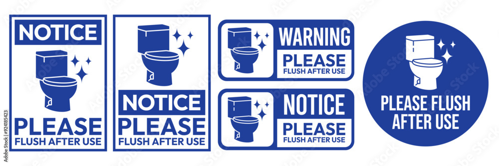 Please flush toilet after use sign, logo, badge, icon, sticker, label ...