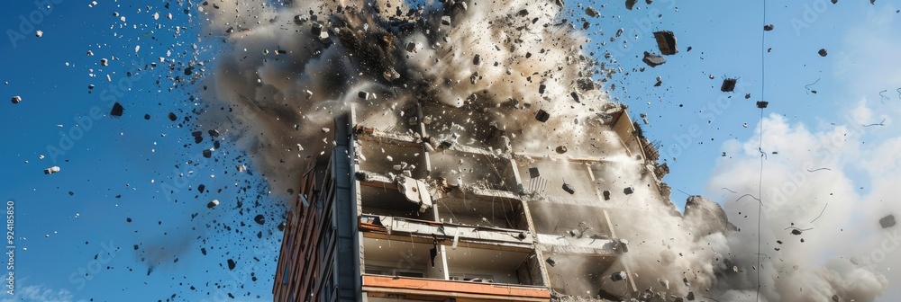 Demolition of an apartment building using a dynamite explosion Stock ...