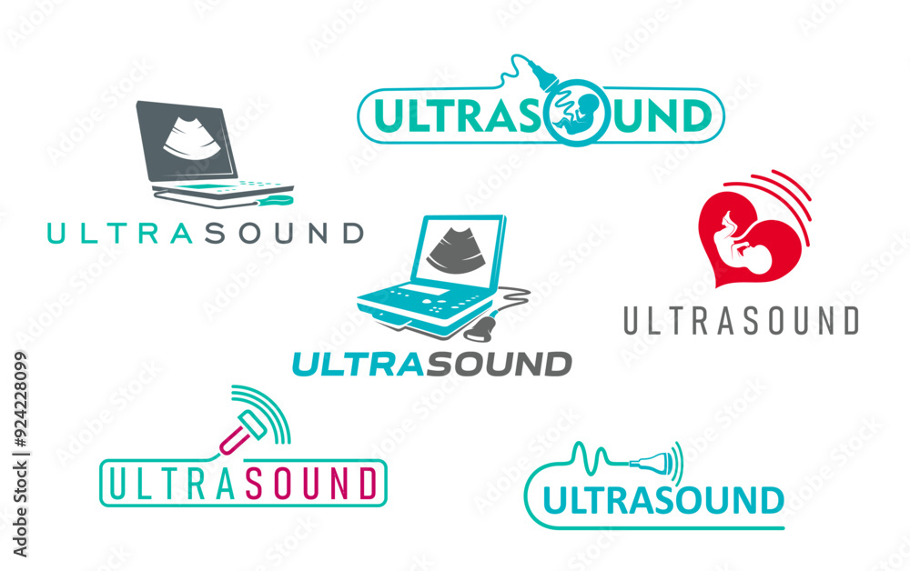 Ultrasound pregnancy icons, ultrasonography medical diagnostic symbols ...
