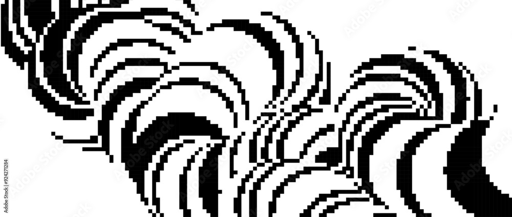 Pixelated undulate wave shape. Black dither wreathed textured ...