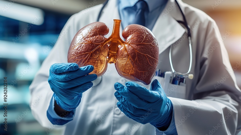 Doctor with human Liver anatomy model. Liver cancer and Tumor, Jaundice ...