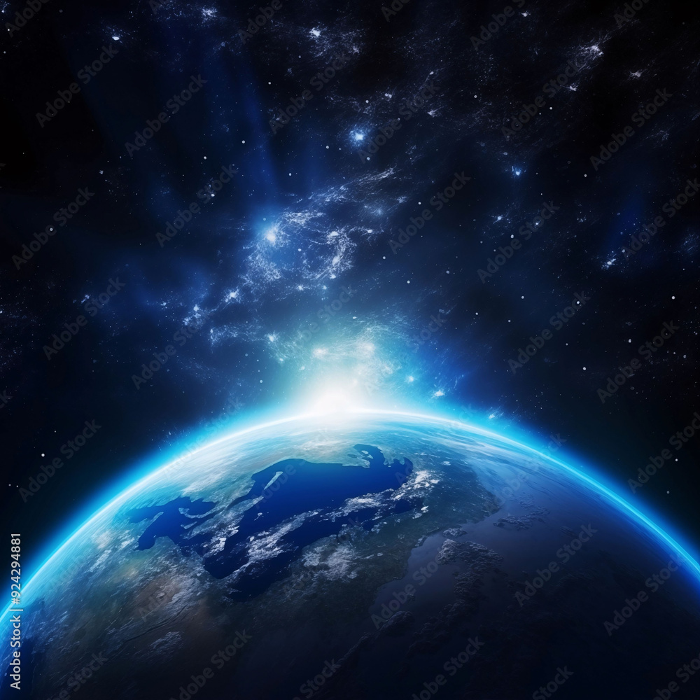 Luminous Earth against a dark blue space background with realistic ...