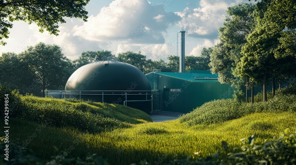 biogas digester in a rural setting, processing organic waste into ...