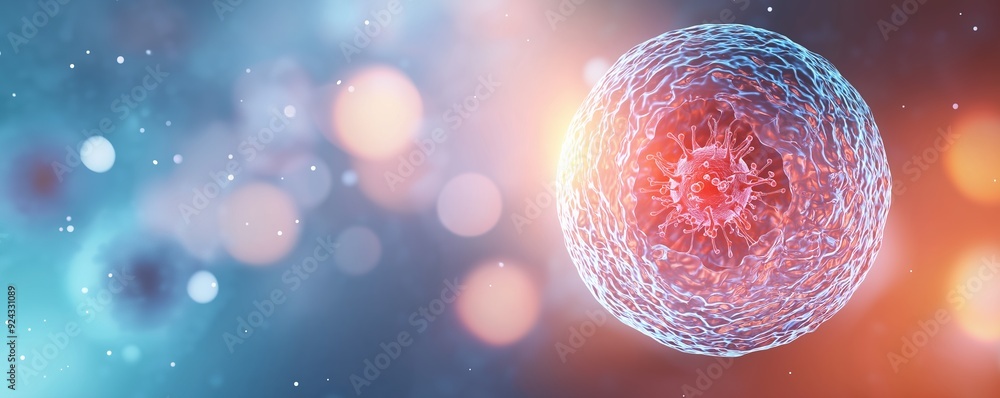 Microscopic image of a single cell, with detailed organelles like the ...