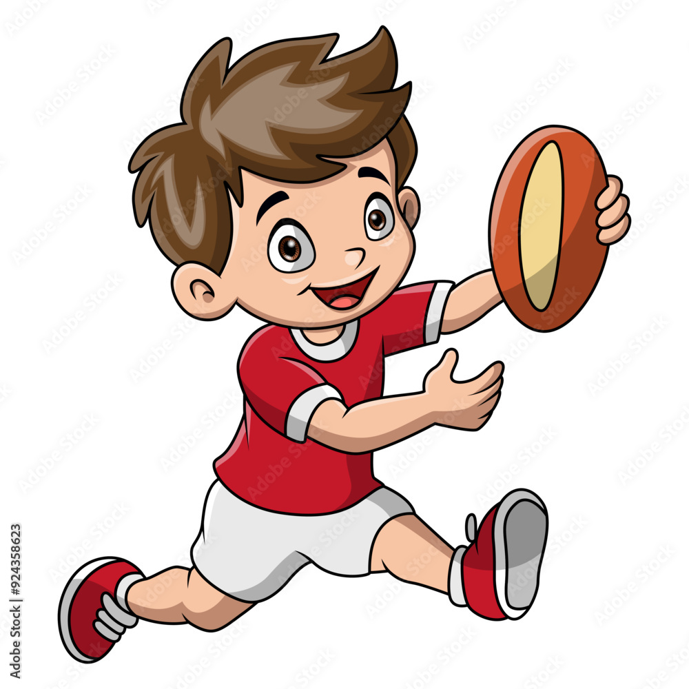 Cute boy cartoon playing rugby Stock Vector | Adobe Stock
