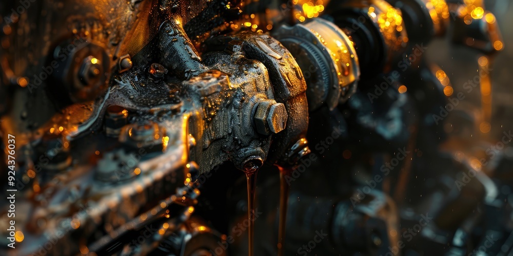 Oil leaks from beneath the valve cover of an internal combustion engine ...