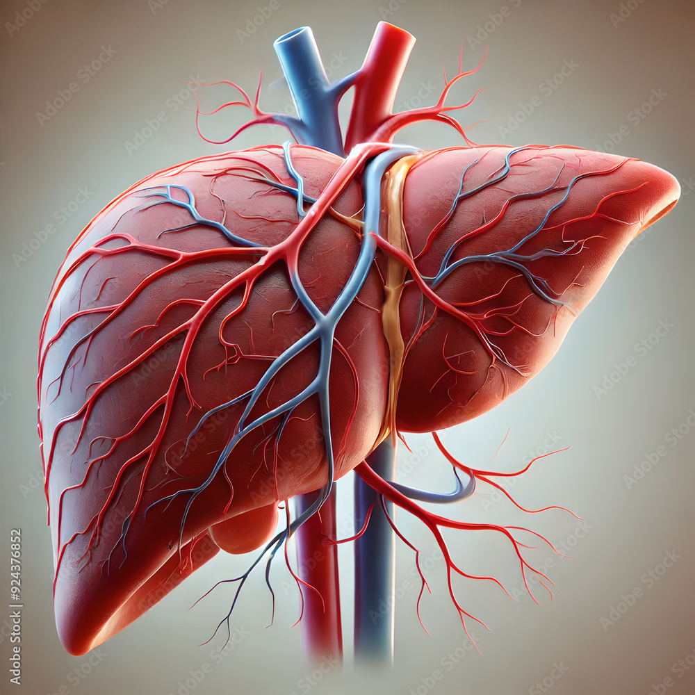 Human liver Anatomy: detailed 3D model of the human liver, showing the ...