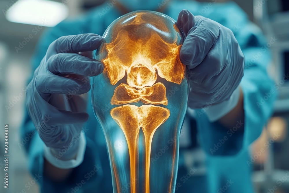 Orthopedics surgeon doctor examining patient's knee joint x-ray films ...