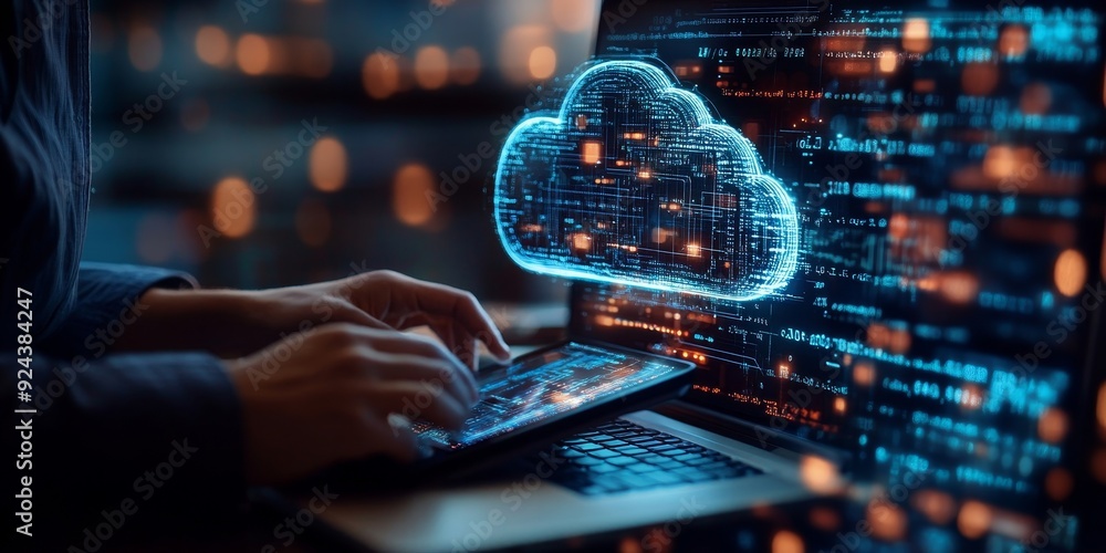 Digital technology, data exchange, cloud computing, global business ...