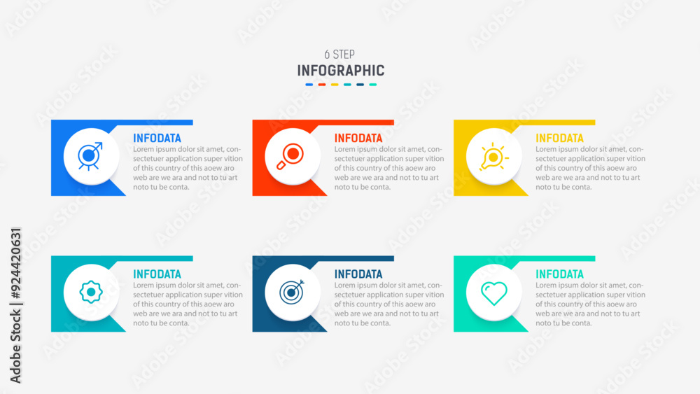 Business infographics design for Six Step, option, parts or process. Infographic 6 element ...