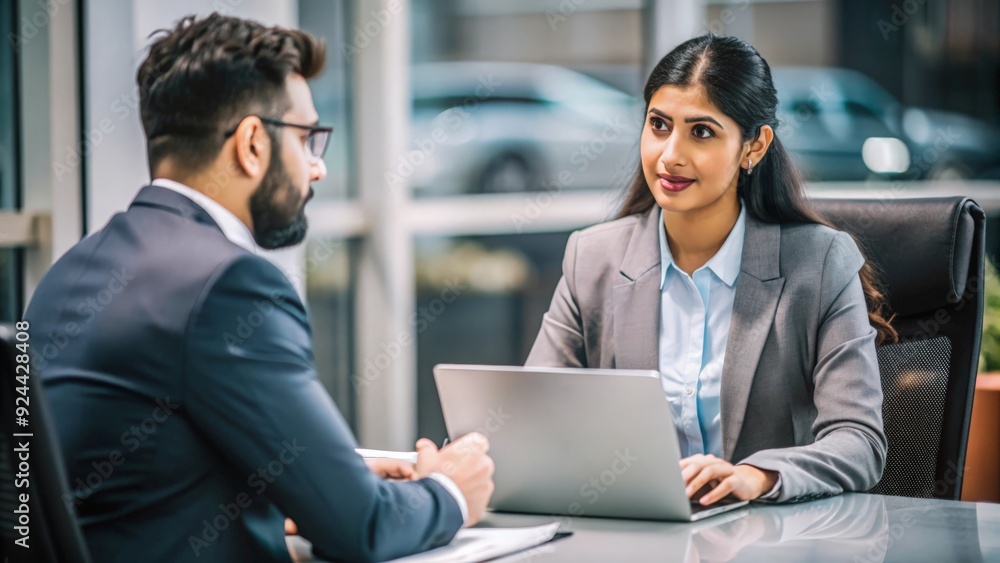 Indian HR officer performing a performance review with an employee ...