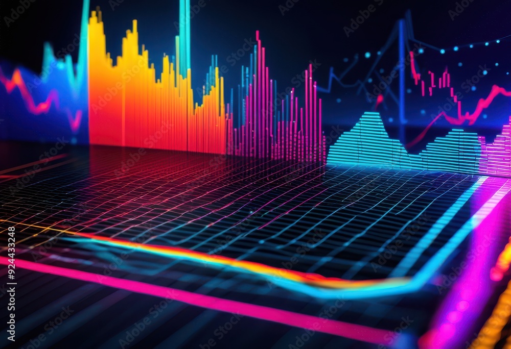 vibrant stock market graphs dynamic designs bright colors engaging financial analysis data ...