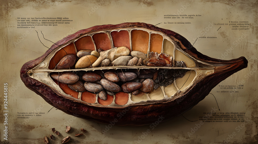 Artistic interpretation of the layered structure of a cacao bean, from ...