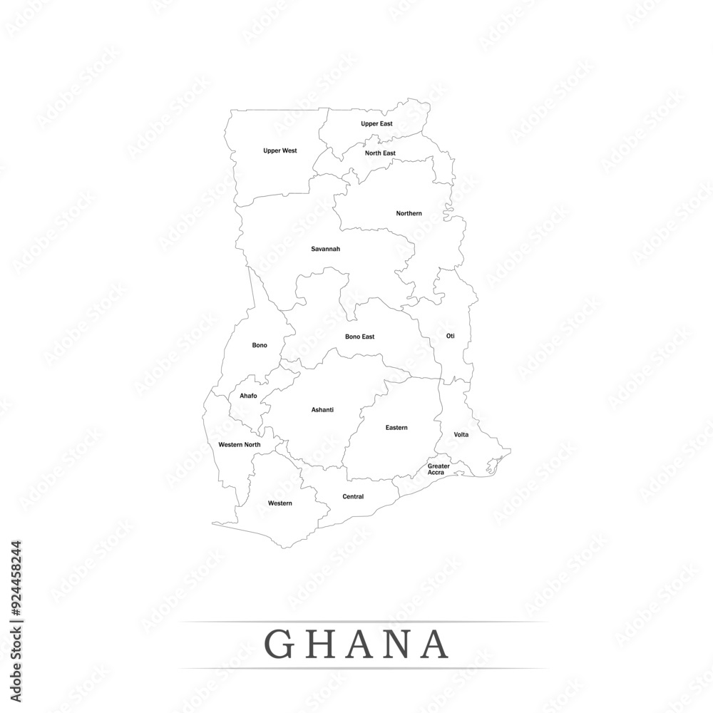 Administrative regions of GHANA. Province, state, division name with ...