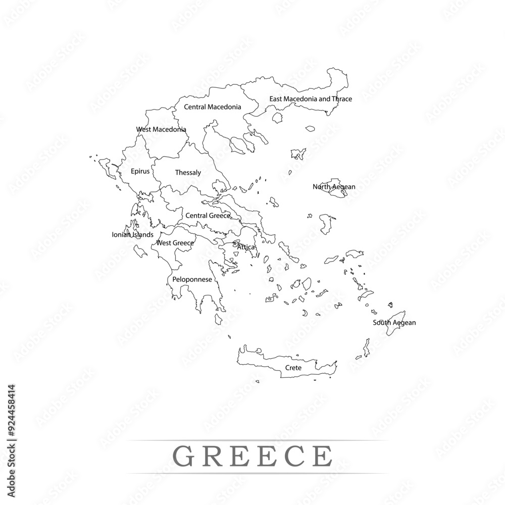 Administrative regions of GREECE. Province, state, division name with ...