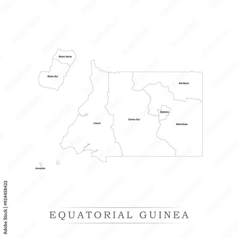 Administrative regions of EQUATORIAL GUINEA. Province, state, division ...