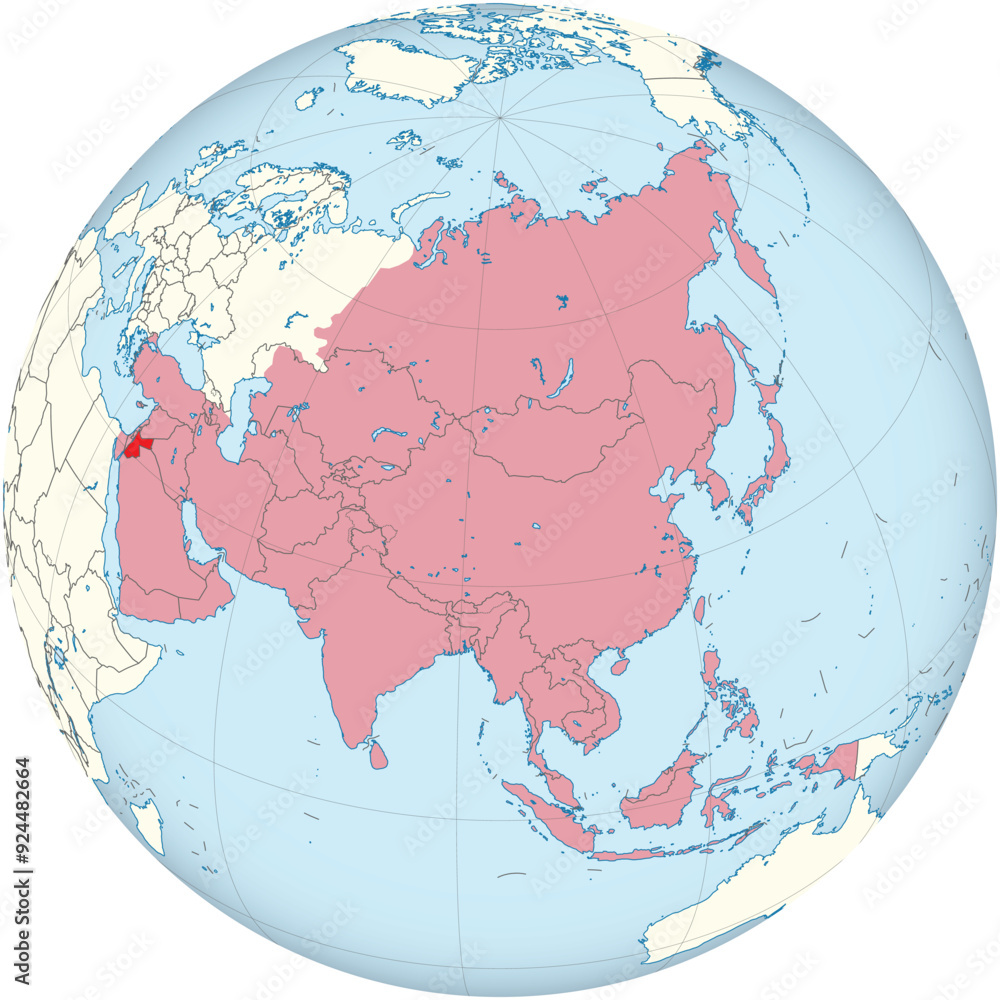 Highlighted map of JORDAN inside detailed blank flat political map of ...