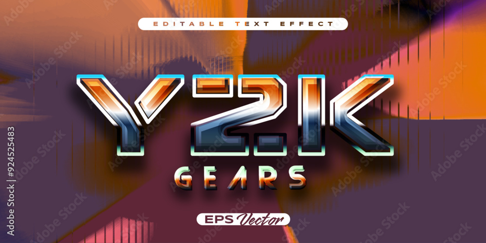 Editable Y2K retro text effect with futuristic 80s classic style gears ...