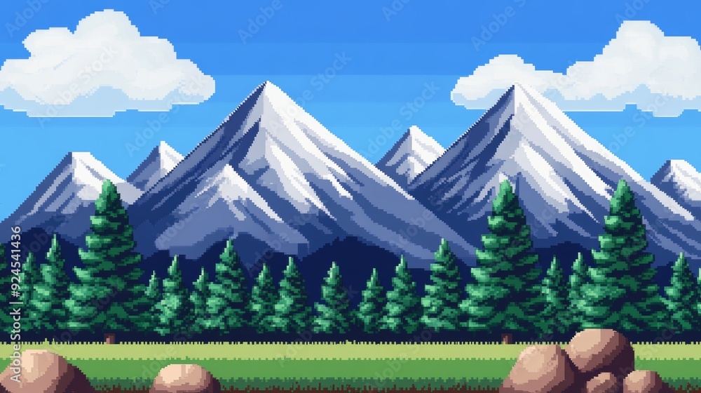 Pixel art landscape, 16-bit graphics, vibrant colors, retro game ...