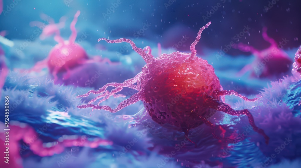 Artistic depiction of a cancer cell, showing the abnormal shape and ...
