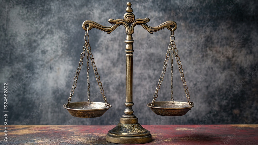 Scales of justice balanced with symbols of love and equality ...