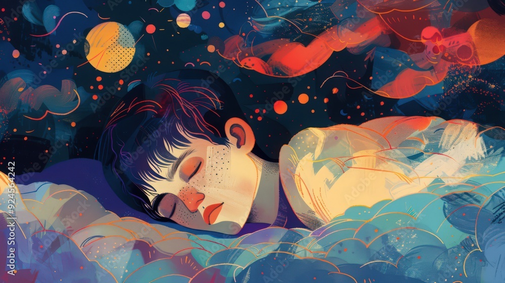 Illustration of the stages of sleep and their importance, featuring a ...