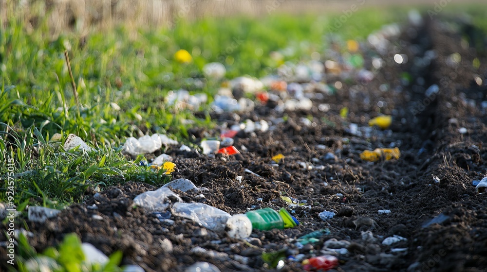 Ilustración de Stock Microplastic pollution in soil, with microplastics ...