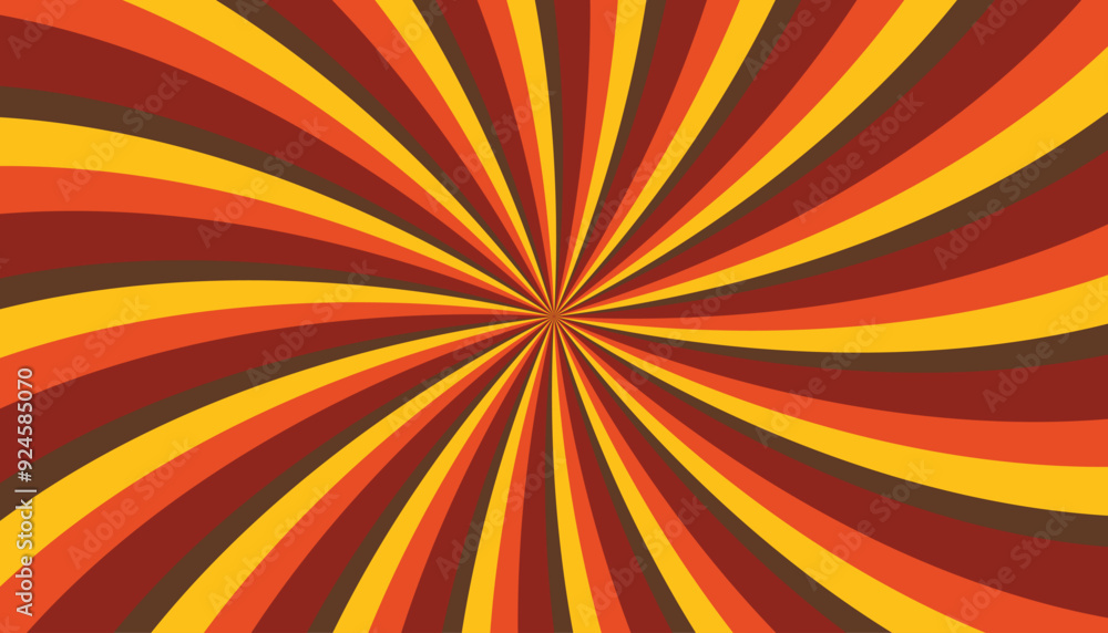 Abstract retro groovy colorful sunburst pattern striped twirl twisted 70s vintage background ...