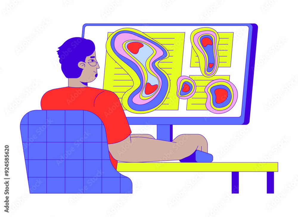 Eye tracking heatmap cartoon flat illustration. Arab man consumer ...