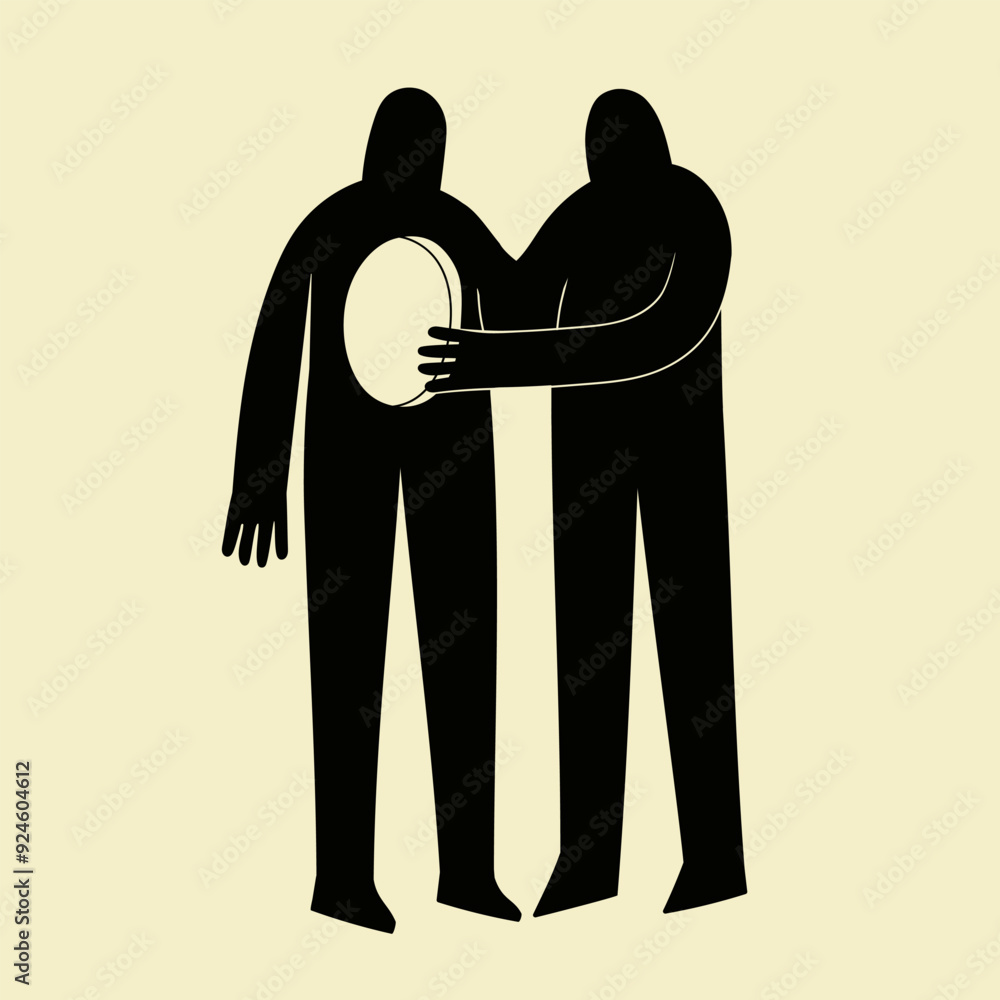 Vector illustration with abstract man silhouettes support each other ...