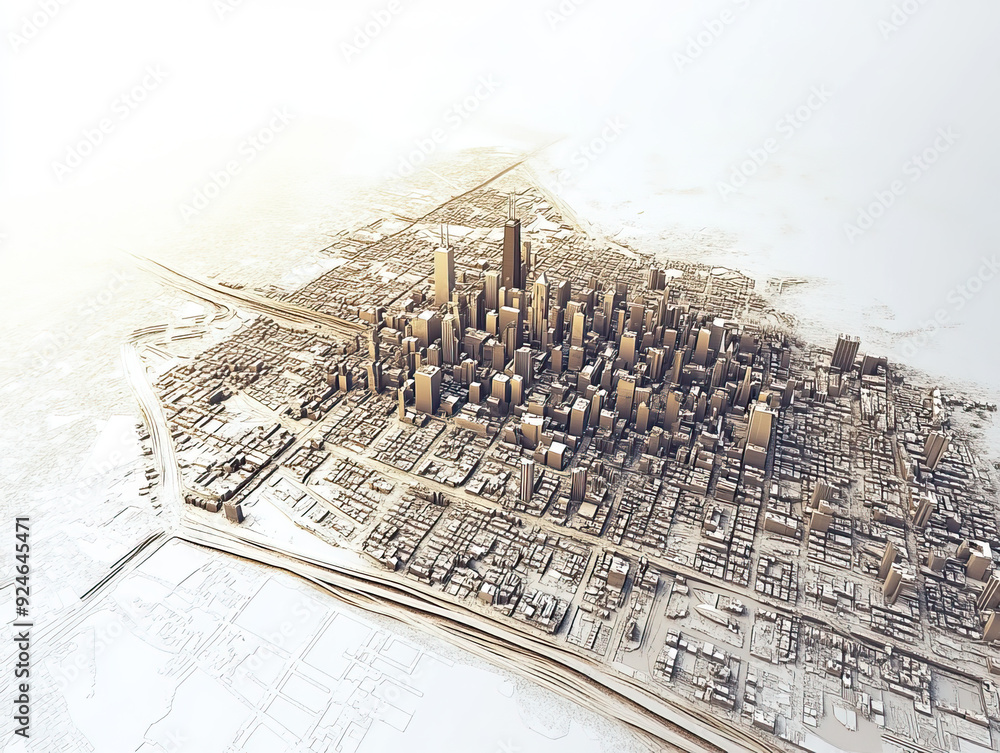 Technical aerial visual, 3D LiDAR GIS aerial map satellite scan model ...