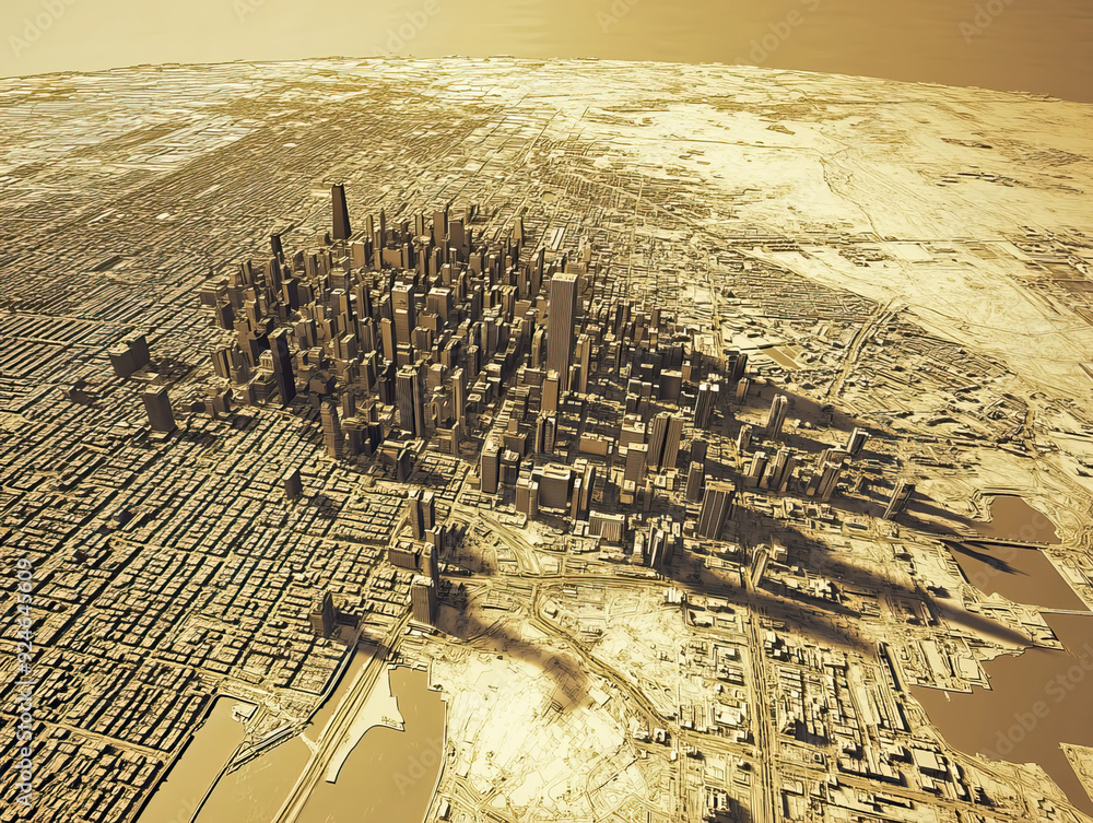Technical aerial visual, 3D LiDAR GIS aerial map satellite scan model ...