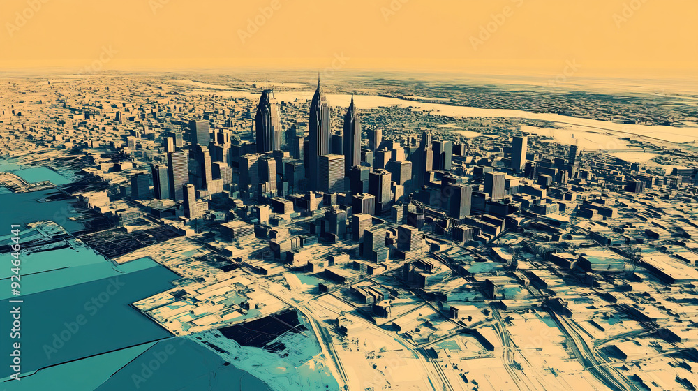 Technical aerial visual, 3D LiDAR GIS aerial map satellite scan model ...