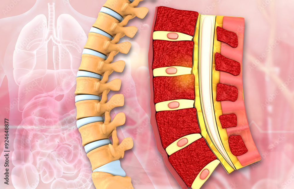 Human spine cross section anatomy on medical background. 3d ...